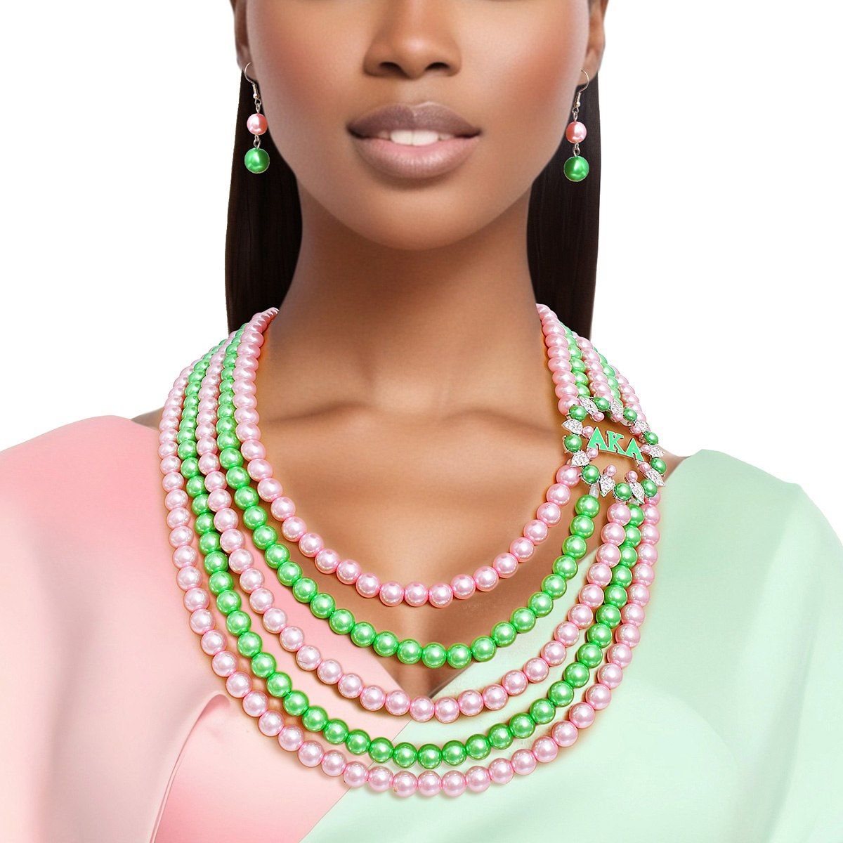 AKA Necklace Pink Green Pearl AKA Set – Uniquely Inspired Treasures