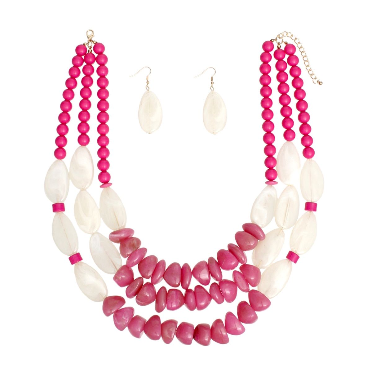 Beaded Fuchsia Stone 3 Layer Tribal Necklace Set – Uniquely Inspired ...