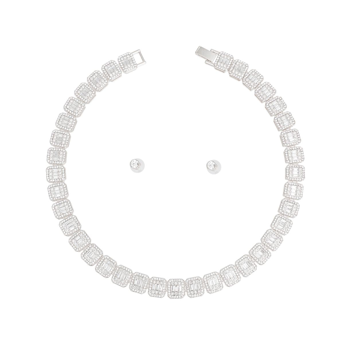 Chain Silver Square Halo Baguette Iced Necklace – Uniquely Inspired ...